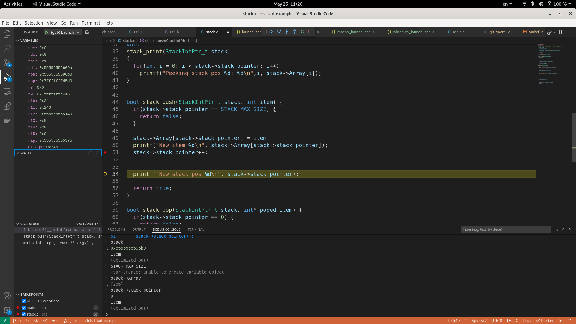 depuración de código en C con VSCode
